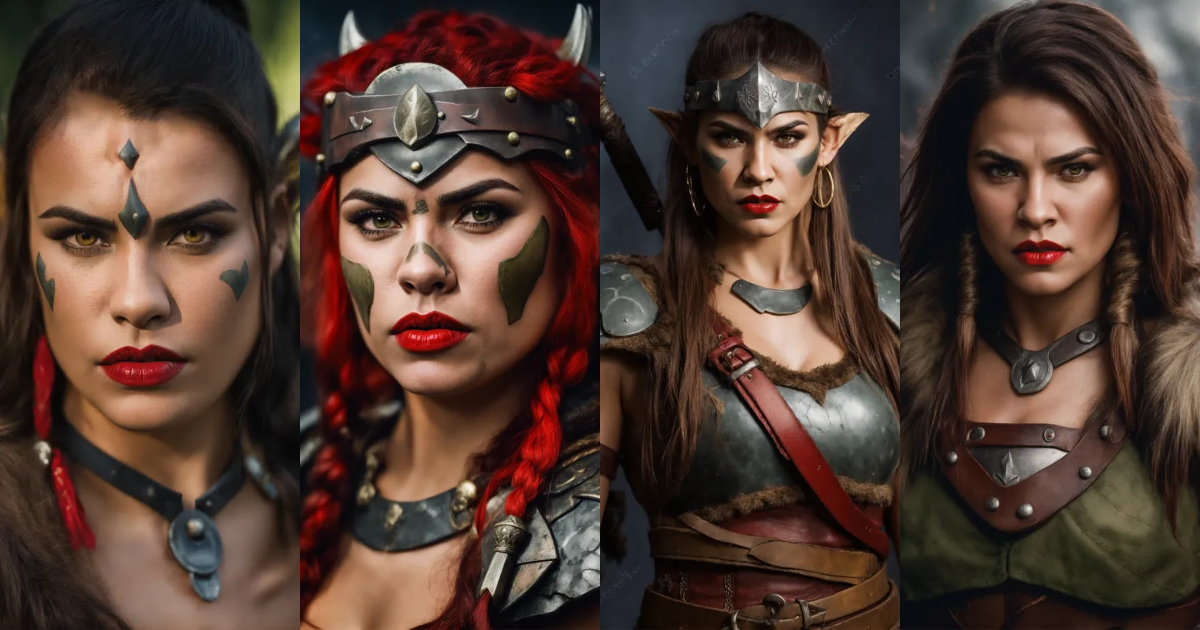 Lexica - Photo quality portrait of female half-orc barbarian warrior ...
