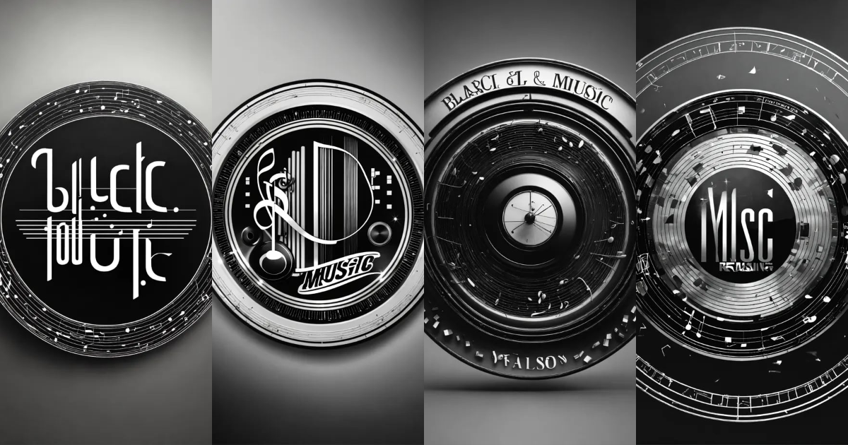 Lexica - Black and white music logo, circular, realistic