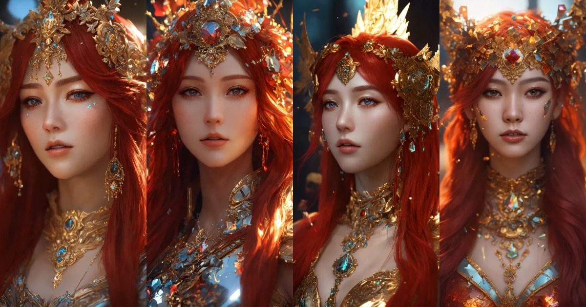 Lexica - "fantasy goddess of mirrors", reflective, red hair, korean ...