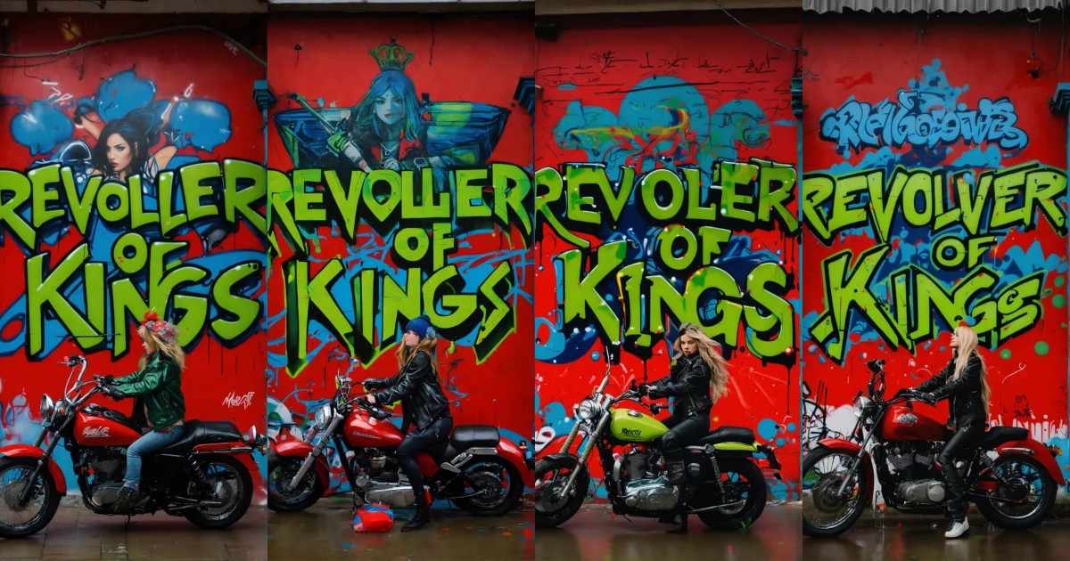 Lexica - A graffiti saying "REVOLVER OF KINGS" in green, blue and red ...