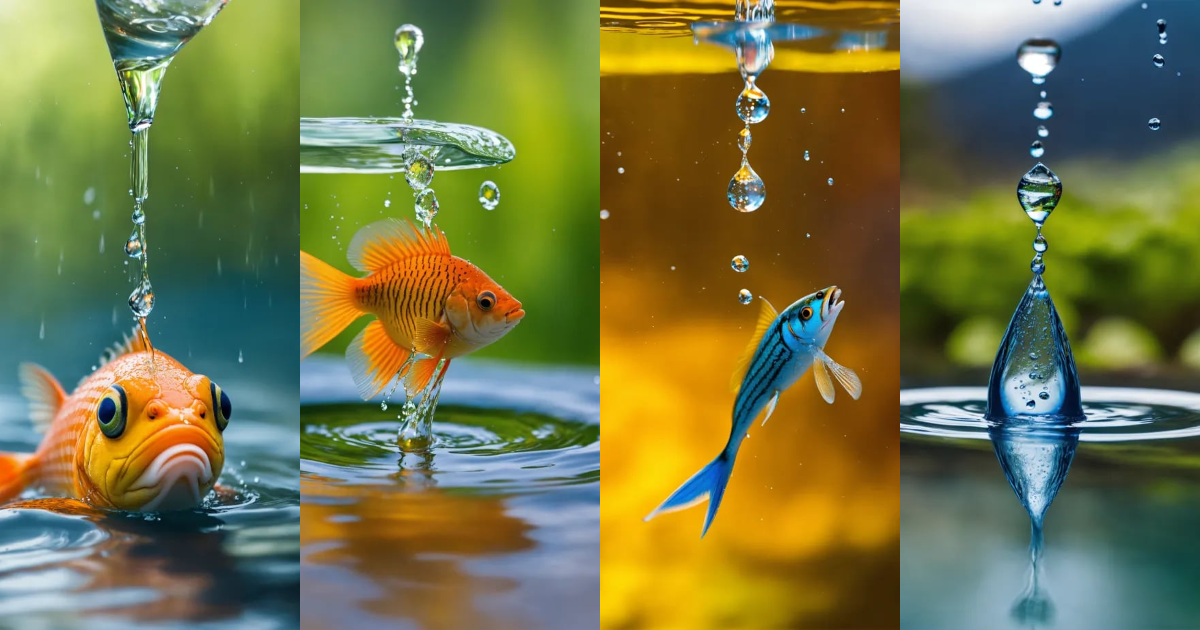 Lexica - The water drop falls below the water surface, it morphs into a ...