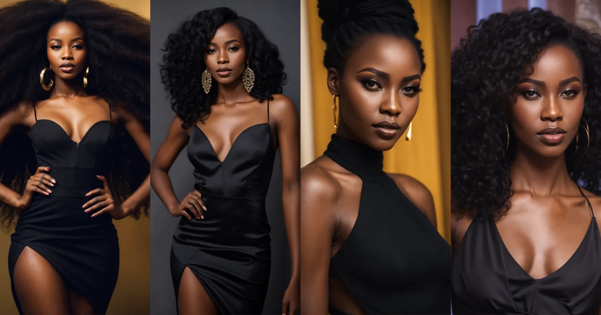 Lexica - A stunning adult dark african woman, with a tall slim figure, shoulder-length hair ...