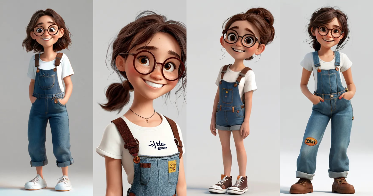 Lexica - Cute girl wearing dark brown round glasses named Lydia, Pixar ...