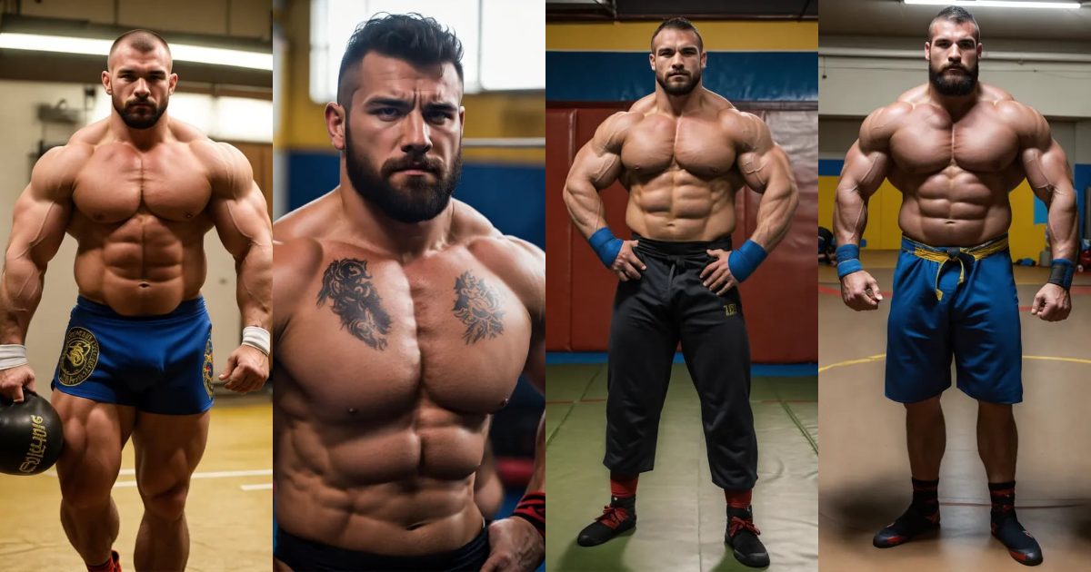 Lexica - 30-year-old wrestler with big muscles in a dojo, bodybuilder ...