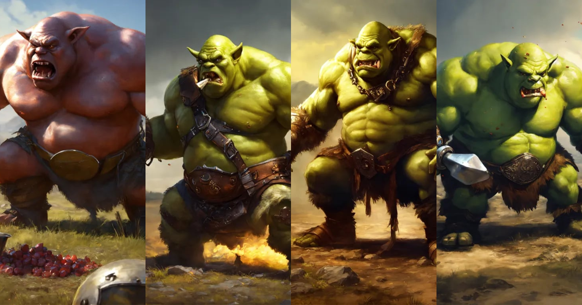 Lexica - Ogre eating metallic item on battlefield, digital painting ...