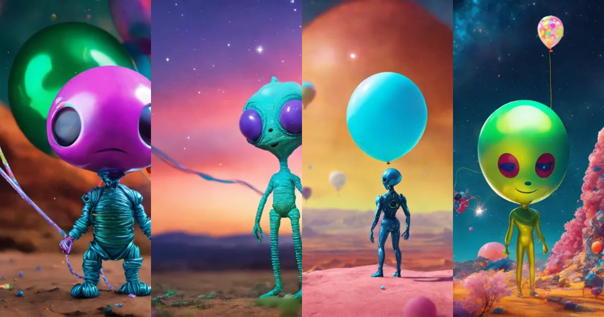 Lexica - A photo featuring an alien to bubblegum and a vibrant balloon ...