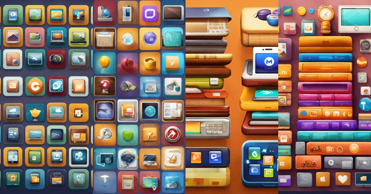 Lexica - Mobile app icons pile, stack, 2d, illustration,