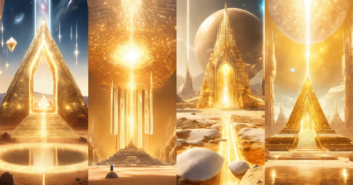 Lexica - A crystal alien temple on the horizon in a cosmic desert ...