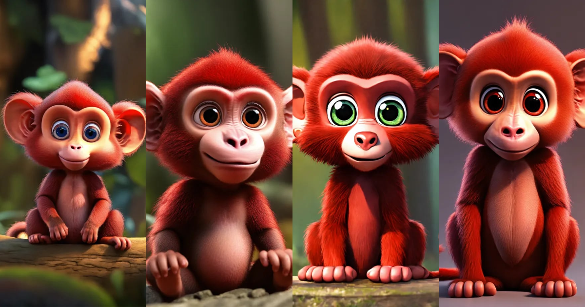 Lexica - A cute all red baby baboon with big eyes, animated, cartoon ...