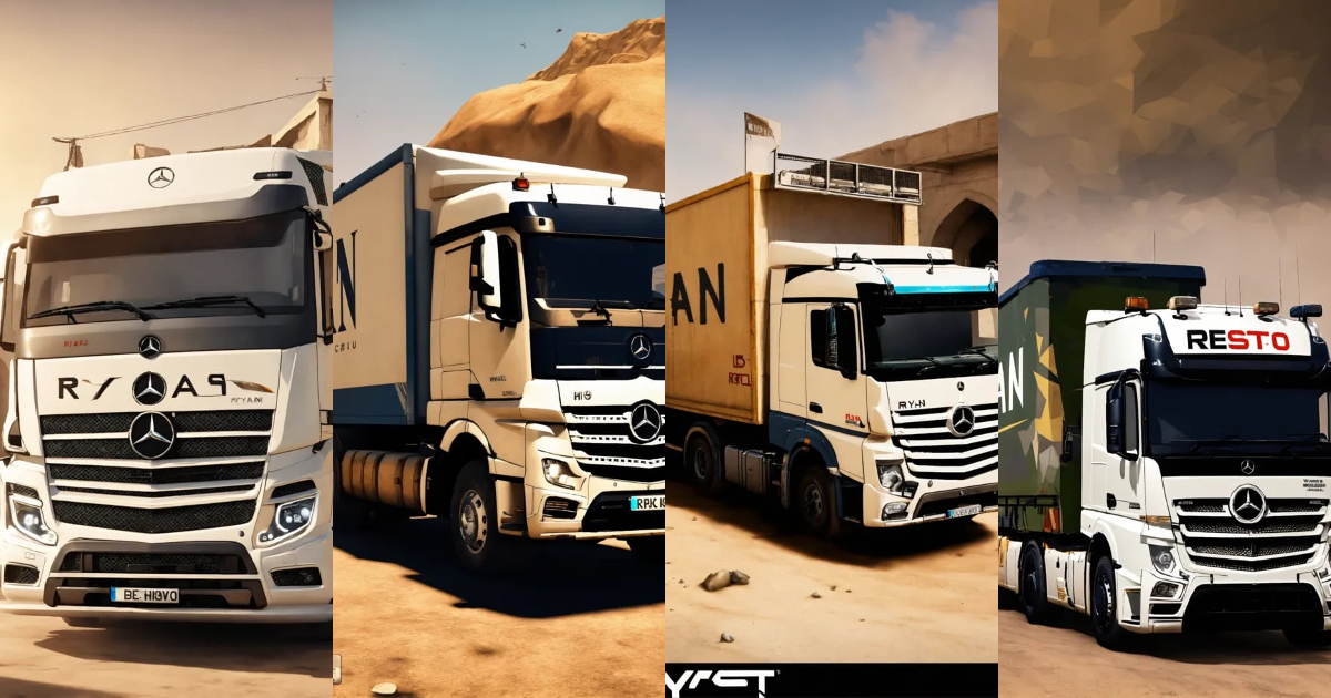 Lexica - A white Mercedes HGV truck with the word Ryan on it in the ...