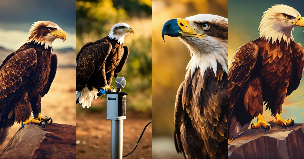 Lexica - An eager eagle holding a microphone