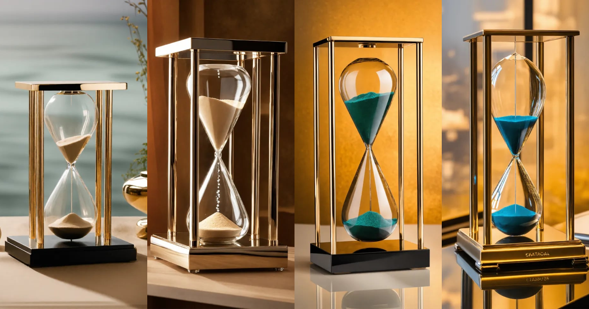 Lexica - Sleek sand timer, a streamlined metallic frame and crystal clear glass