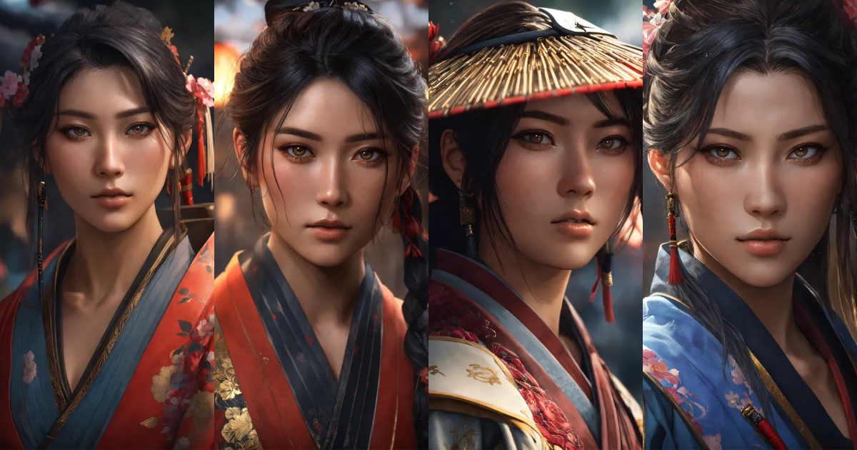 Lexica - "female Japanese ronin", heroine, katana, samurai, head and ...