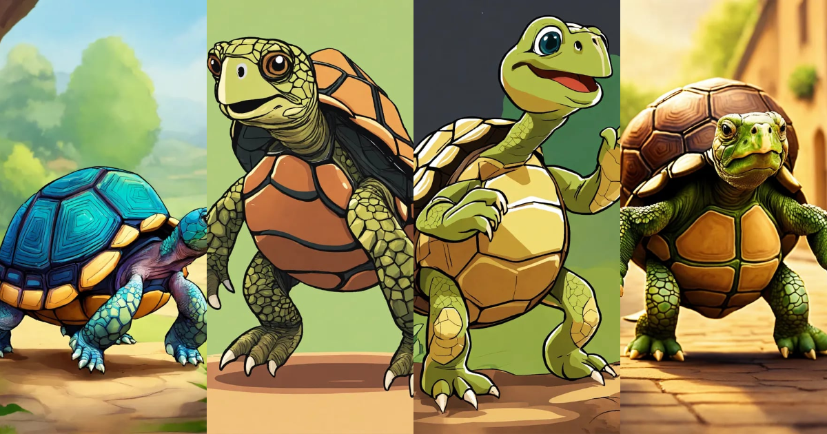 Lexica - Cartoon tortoise walking on two legs