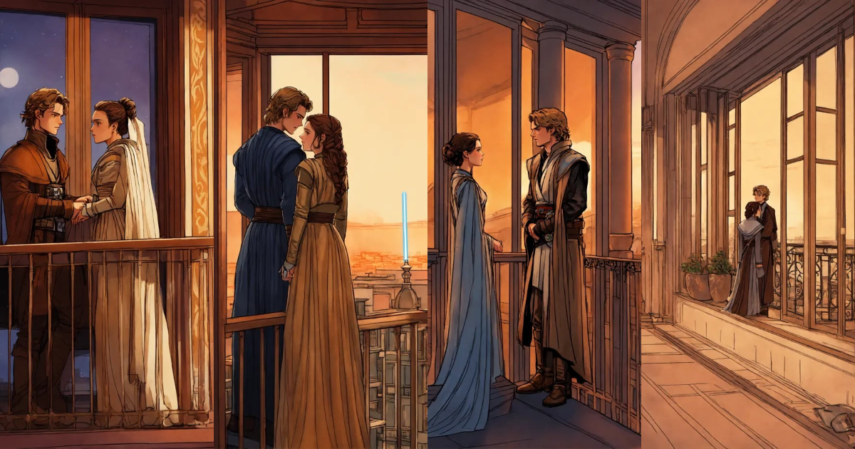 Lexica - Anakin and Padmé looking at each other on the balcony of their ...