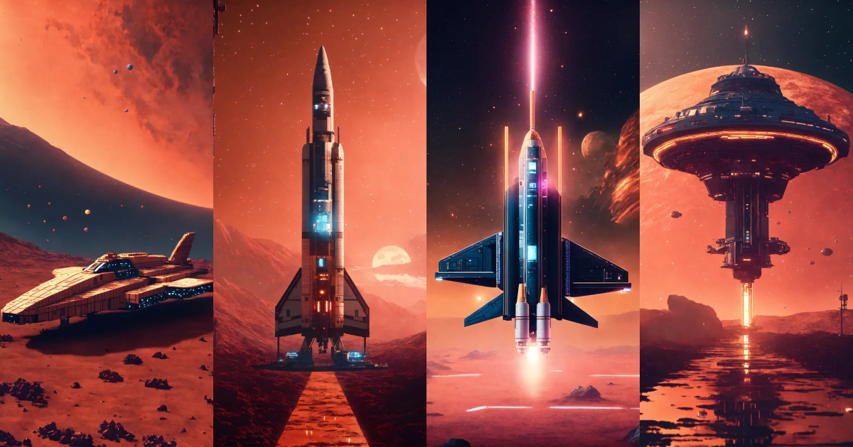 Lexica - Interstellar spaceship, peach, eerie, 8-bit resolution, Adobe ...