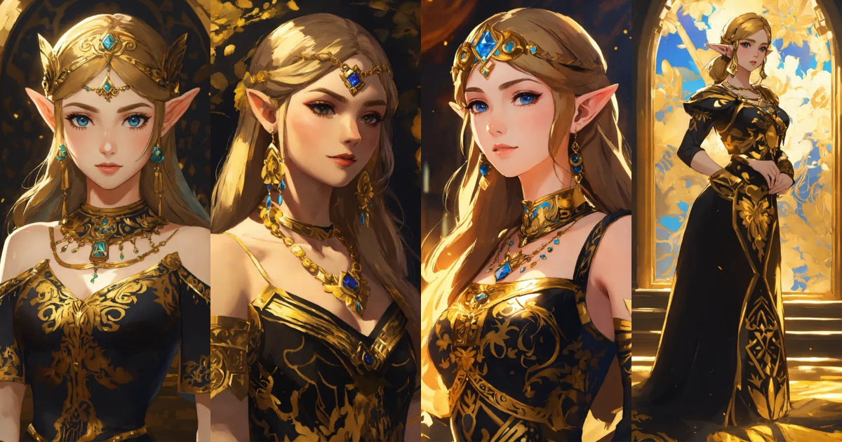 Lexica - Portrait of Zelda in a black and gold dress, stunning ...