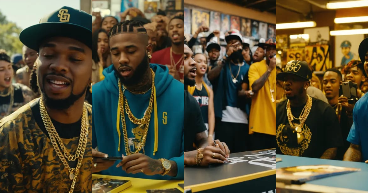 Lexica - Full body shot of rapper "Sheff G" in a Hip Hop record store ...