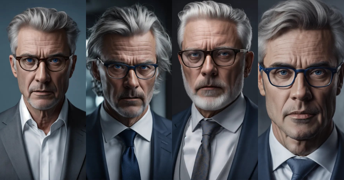 Lexica - A portrait of 50 years old man with dark blue eyes, with ...