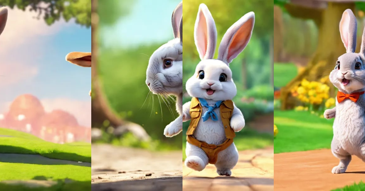 Lexica - Cartoon cute rabbit walking on 2 legs