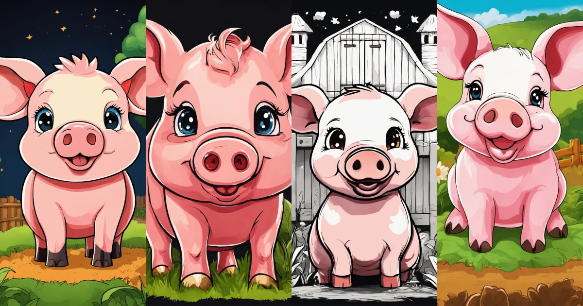 Lexica - Generate a cute little pig on a FARM , super eye-catching ...