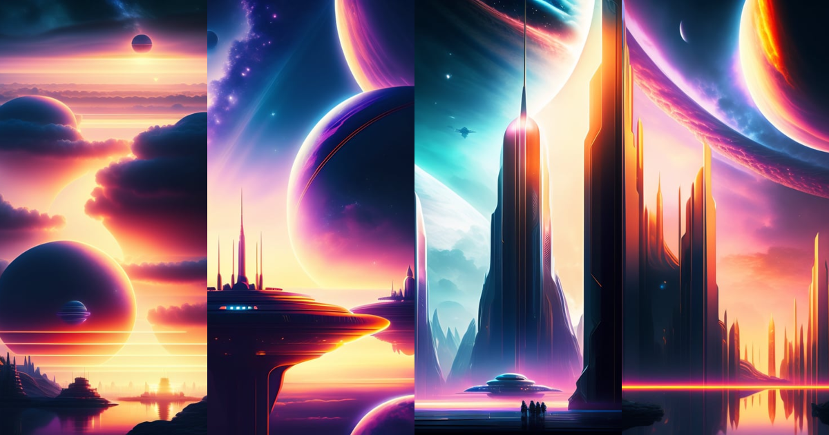 Lexica - Comic illustration of a futuristic city, jupiter clouds ...