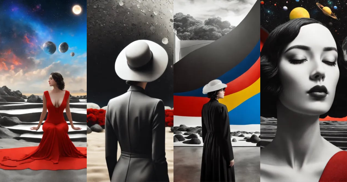 Lexica - Black and white and primary colors, 3d surreal landscape ...