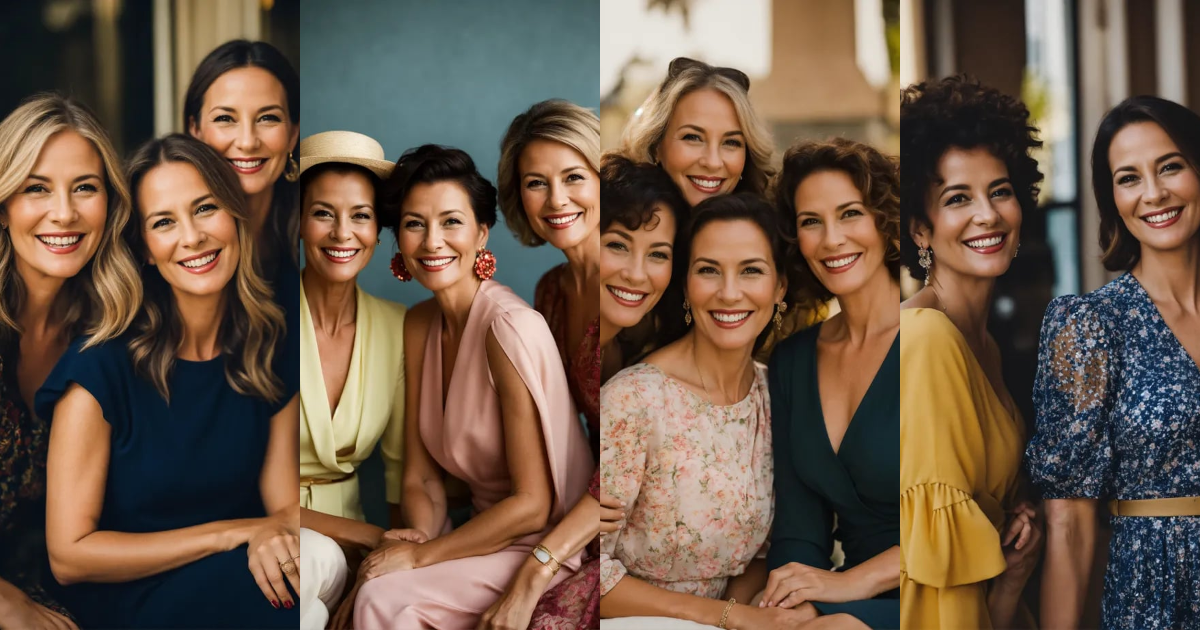 Lexica - Portait of a group of 40 year old elegant, joyful ladies smiling