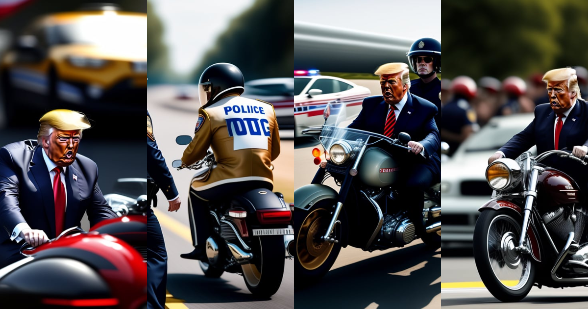 Lexica - Donald Trump riding a motorcycle is caught by the police