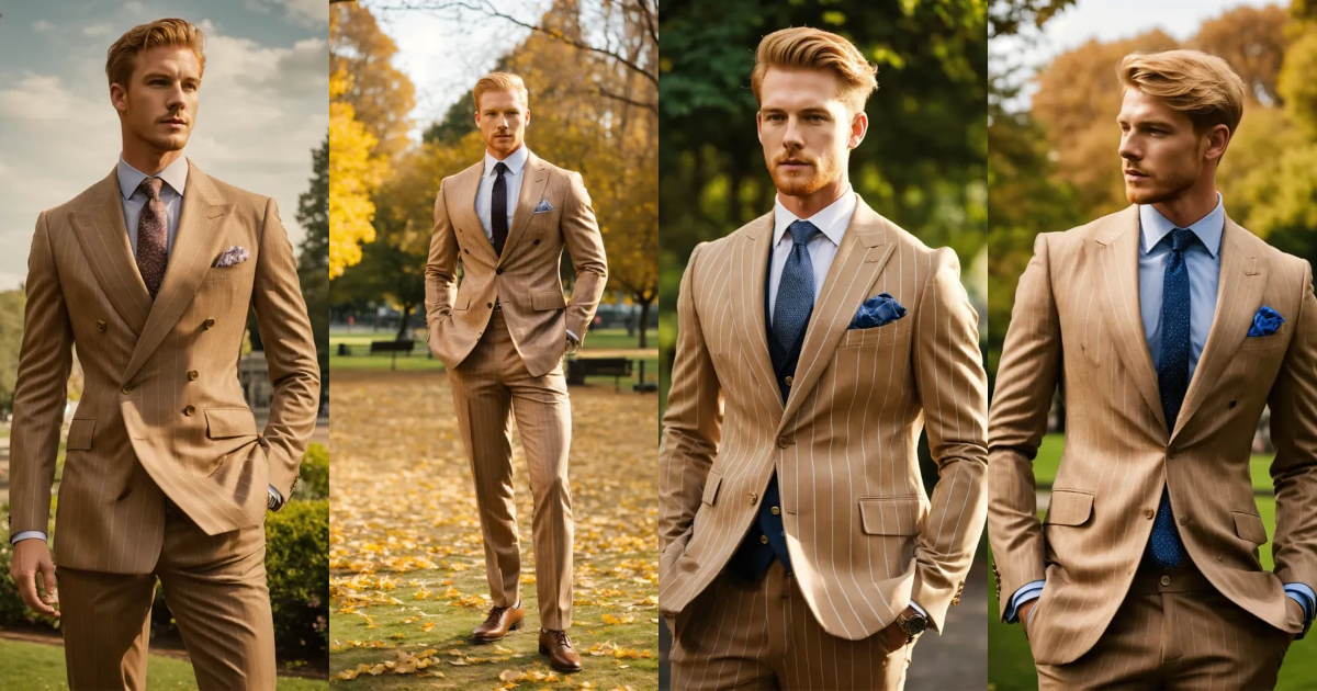 Lexica - A blonde ginger gentleman in light brown pinstripe double ...