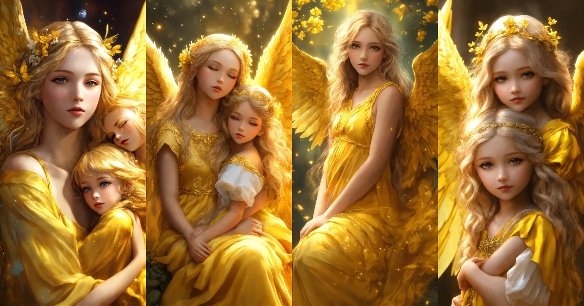 Lexica - 2 Guardian angel hugging a beautiful and defined little angel ...
