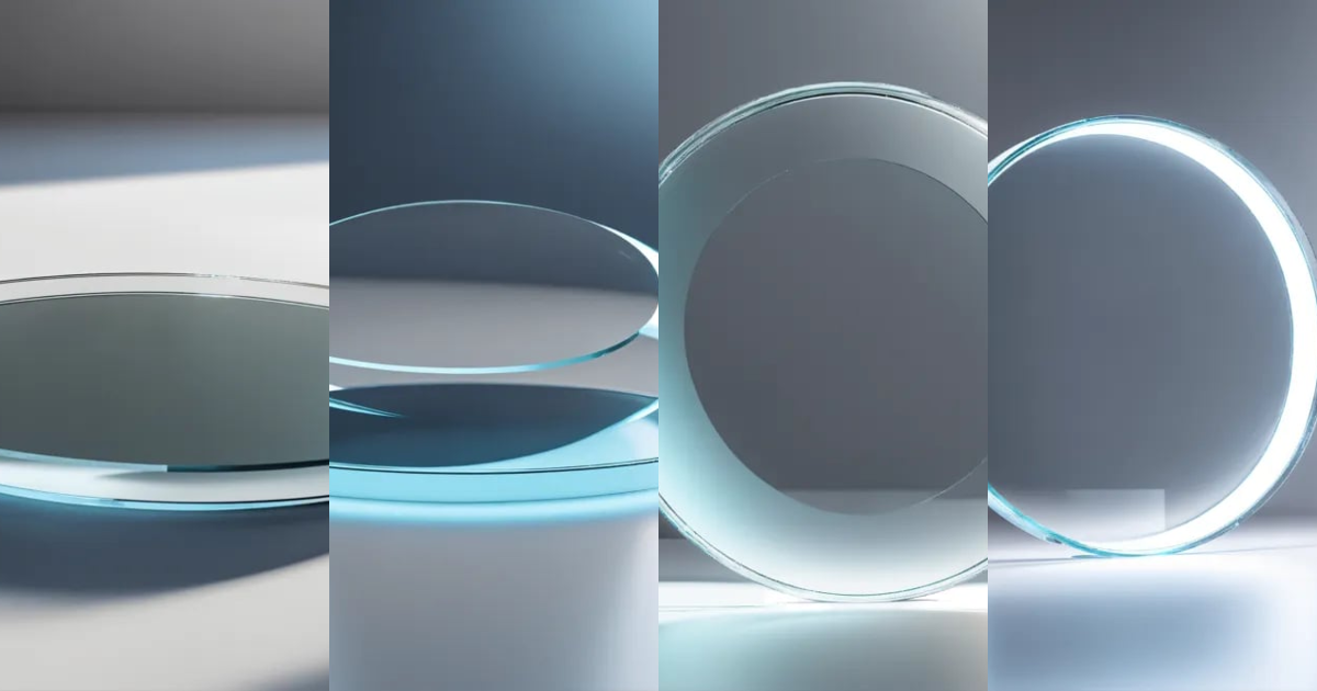 Lexica - Ultra thin glass circle, seen from a side angle with a rotated ...