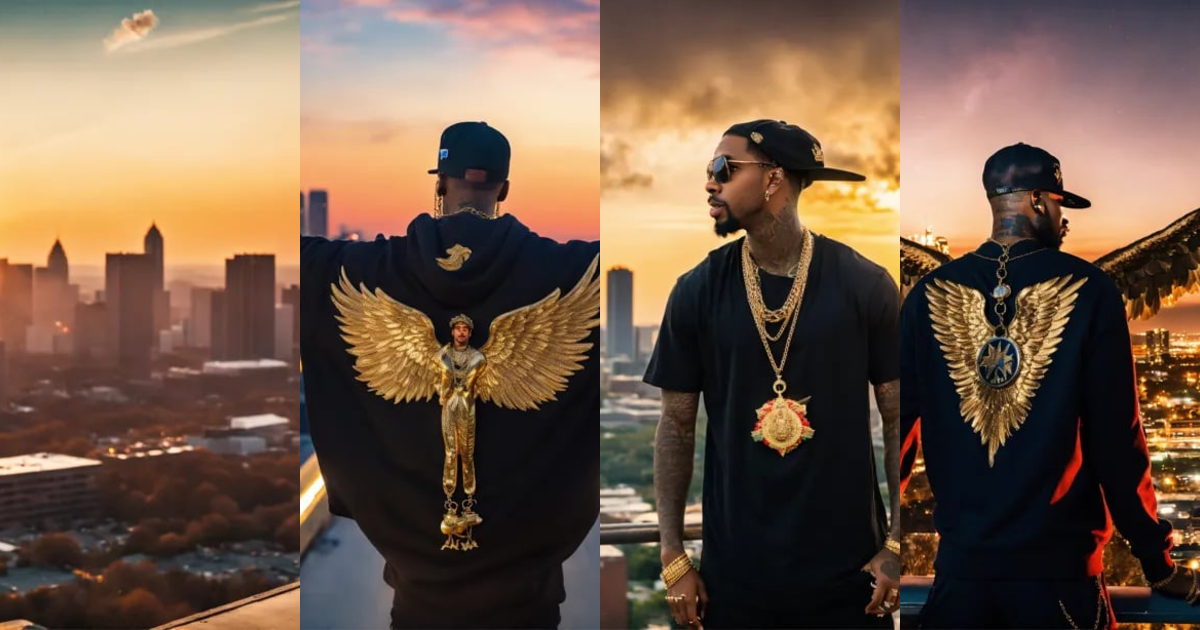 Lexica - Full body shot of rapper "Slim Dunkin" turning into an angel ...