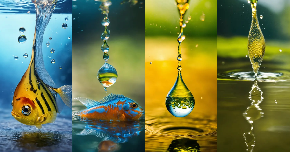 Lexica - The water drop falls below the water surface, it morphs into a ...