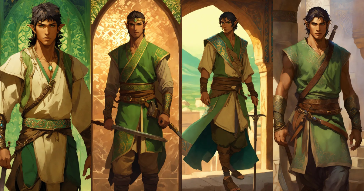 Lexica - Male warrior elf based on timurid man, Turkish, green eyes ...