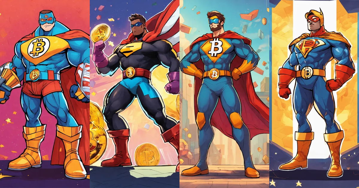 Lexica - This image depicts a cartoon character of a Bitcoin superhero ...