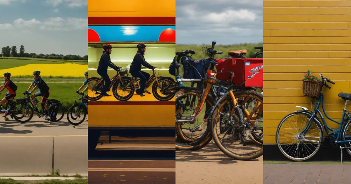 Lexica - Five cycle riding, right to left, side view