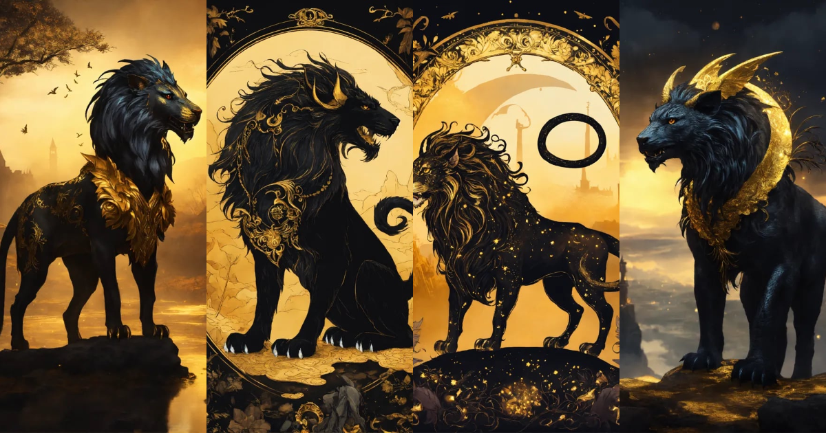 Lexica - Desolate magical black and golden chimera in a fairy tale ...