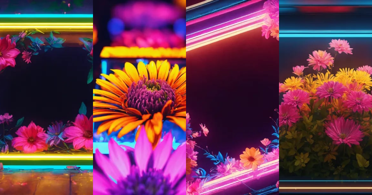 Lexica - Neon flowers in a Picture Frame illustration cinematic SFX VFX hd