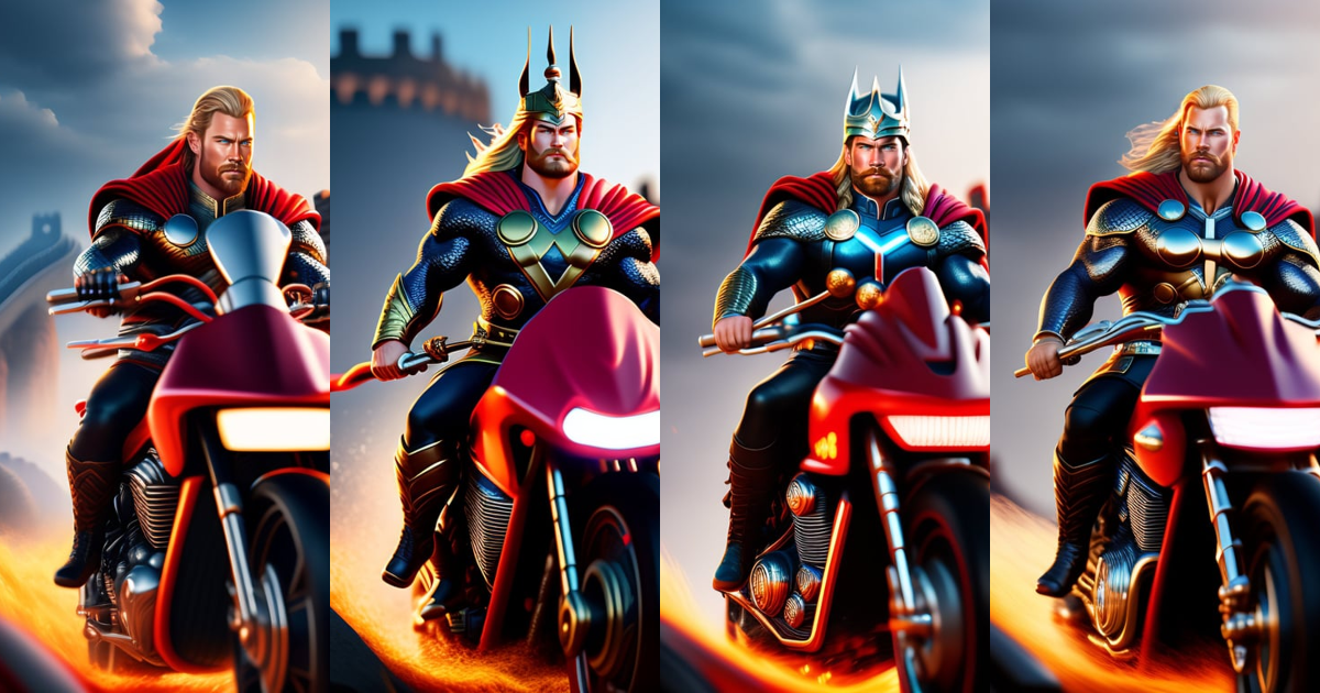 Lexica - An action scene of thor riding a motorcycle, on the great wall ...
