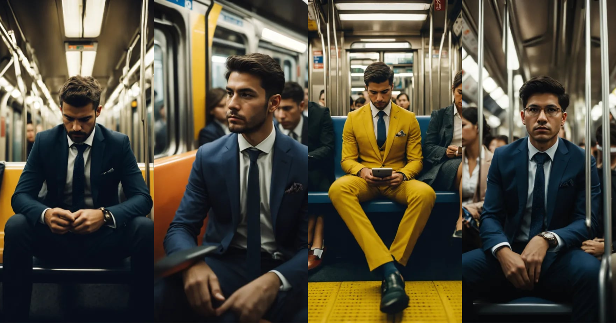 Lexica - A x in a business suit sitting in a crowded subway train ...