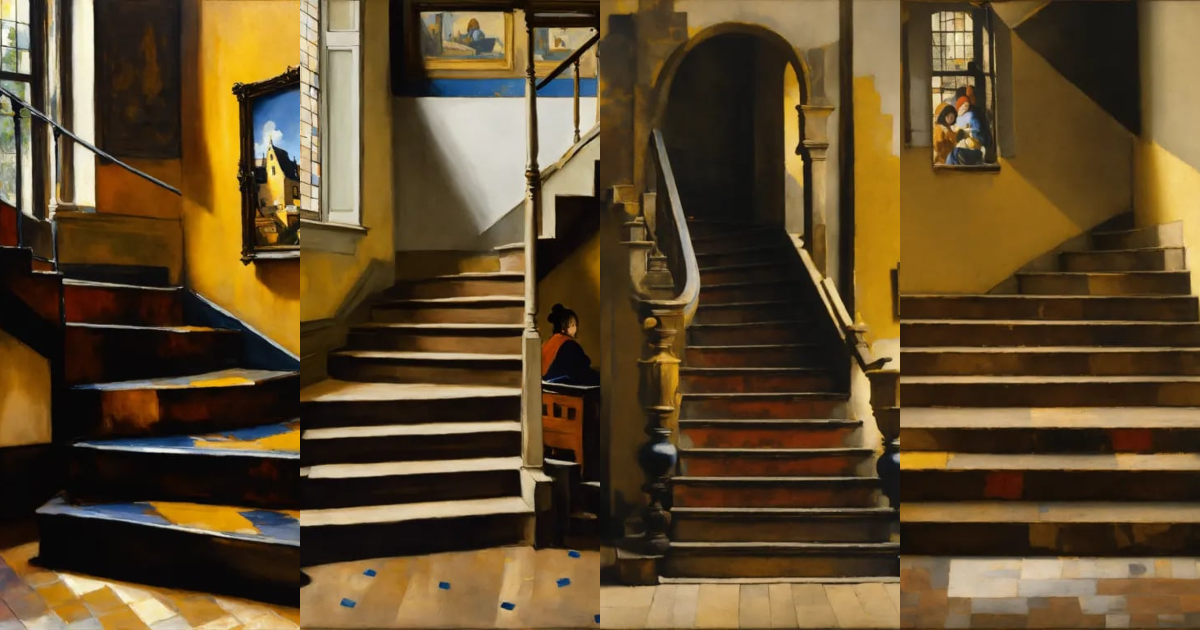 Lexica - Dutch artist, Johannes Vermeer, abstract expressionism, stairs.