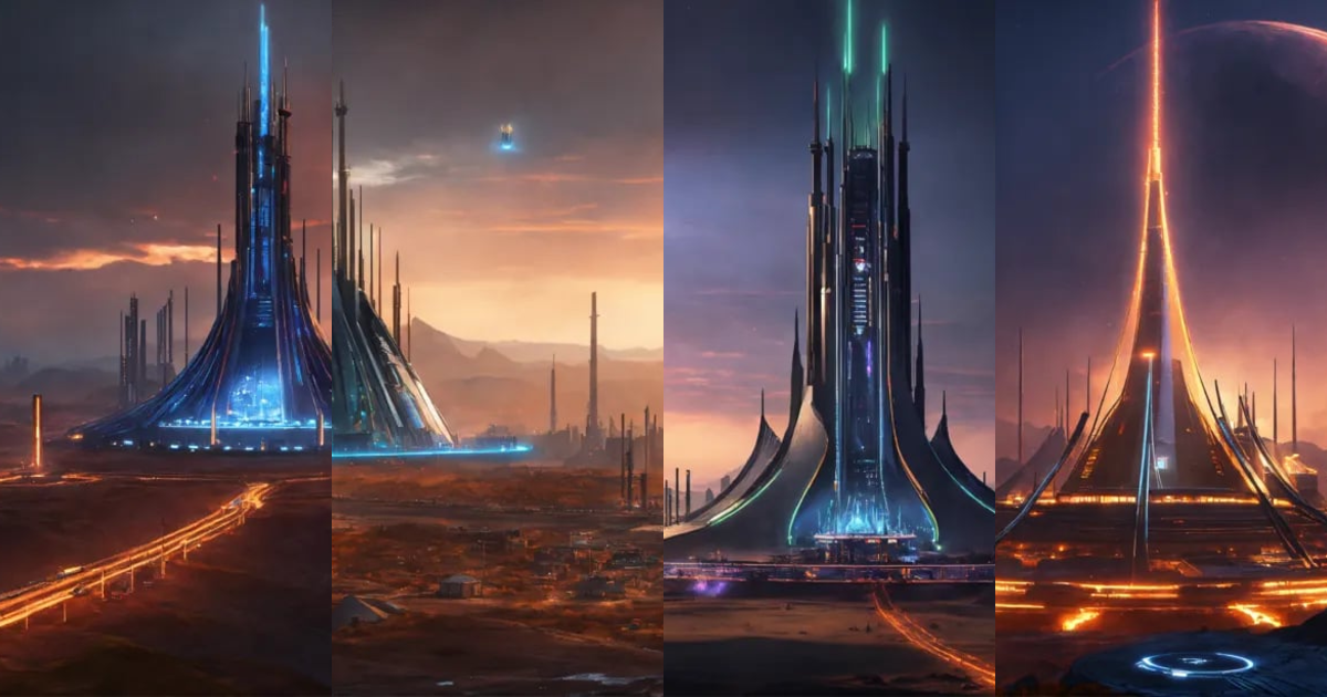 Lexica - Dark alien Tower of Sauron seen from a distance is a towering ...
