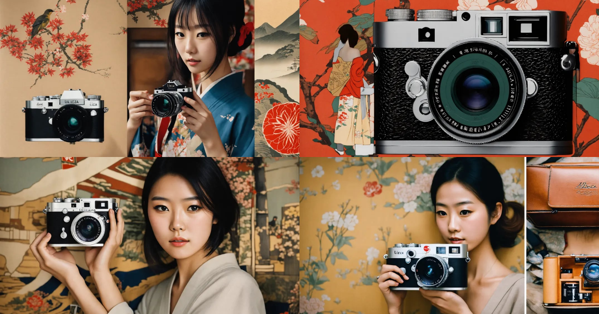 Lexica - A collage of a Leica camera with a Japanese beautiful girl, capturing its essence ...