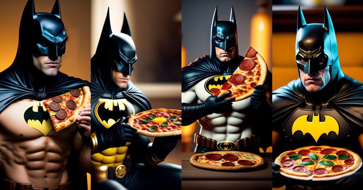 Lexica - Batman eating pizza with pineapple