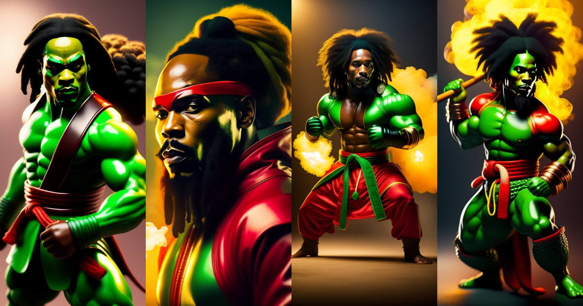 Lexica - Bob marley dressed as ninja turtle, smoking, karate pose, full ...