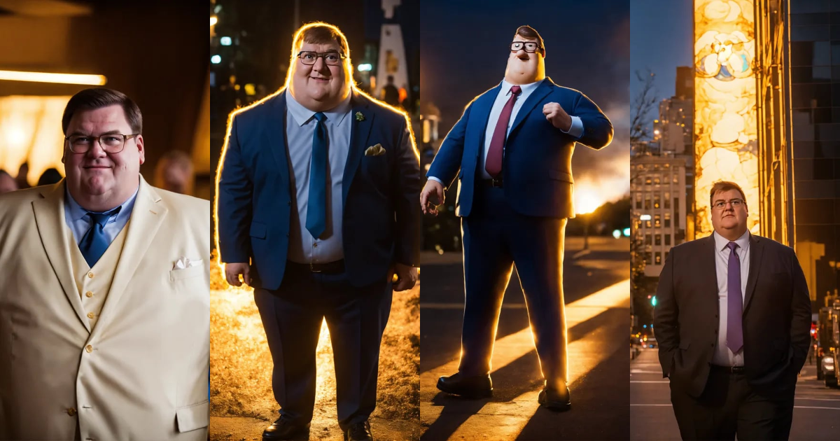 Lexica - Peter Griffin in a suit comes from above, casting a heroic ...