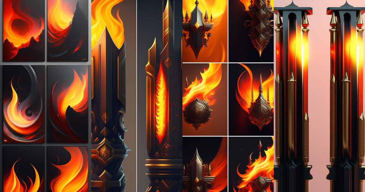 Lexica - A set of 2d fire weapons, an ultrafine detailed painting ...