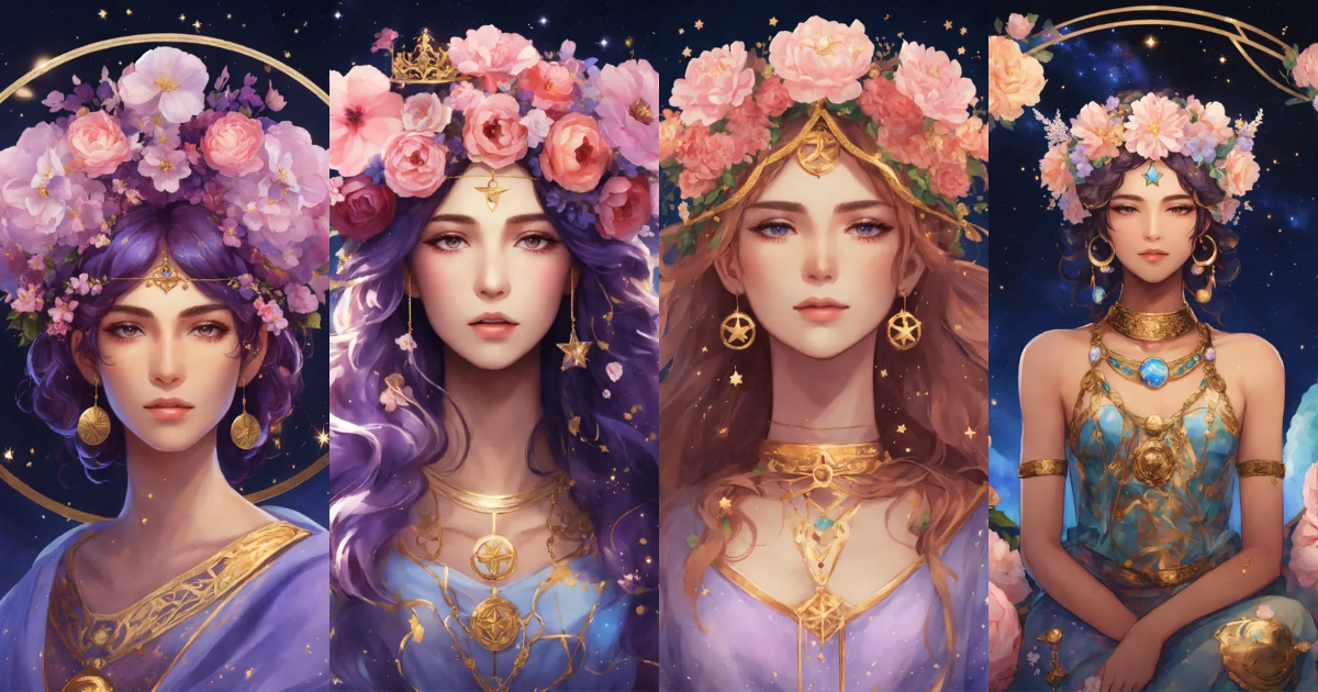 Lexica - The star sign of libra personified as a person, flower crown ...
