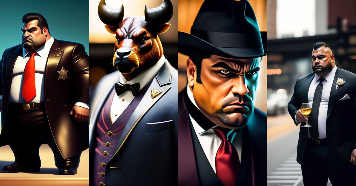 Lexica - Award winning photo of a mobster boss bull, angry, dressed up ...